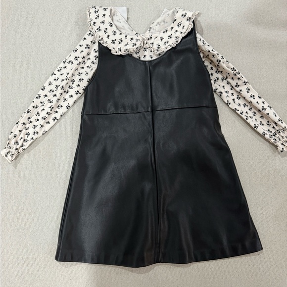 Zara | Dresses | Zara Faux Leather Pinafore Dress And White And Black ...